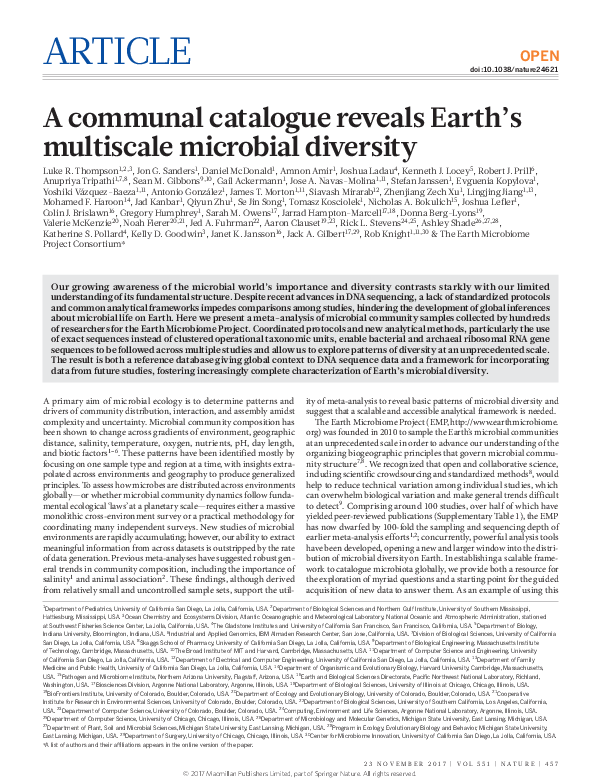 (PDF) A communal catalogue reveals Earth's multiscale microbial diversity
