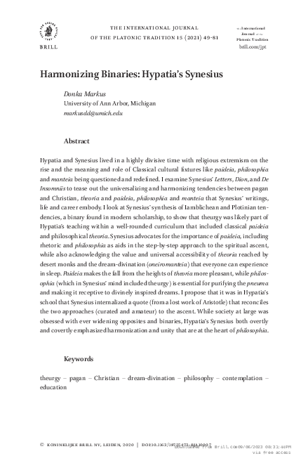 (PDF) Harmonizing Binaries: Hypatia's Synesius (PDF) Harmonizing Binaries: Hypatia's Synesius