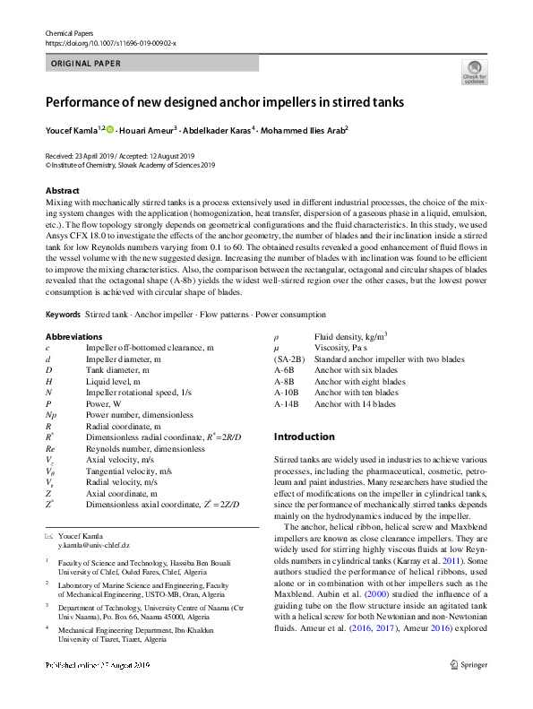 (PDF) Performance of new designed anchor impellers in stirred tanks