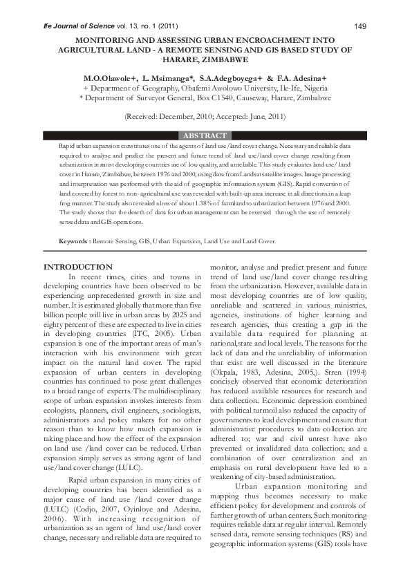 (PDF) Monitoring and Assessing Urban Encroachment Into Agricultural Land - a Remote Sensing and ...