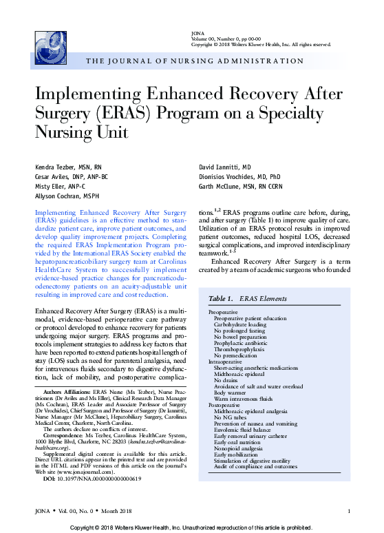 (PDF) Implementing enhanced recovery after surgery in a district ...