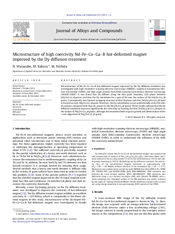 (PDF) Microstructure of high coercivity Nd–Fe–Co–Ga–B hot-deformed ...