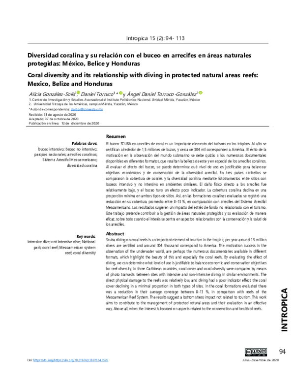 (PDF) Diversidad coralina y su relación con el buceo en arrecifes en áreas naturales protegidas ...