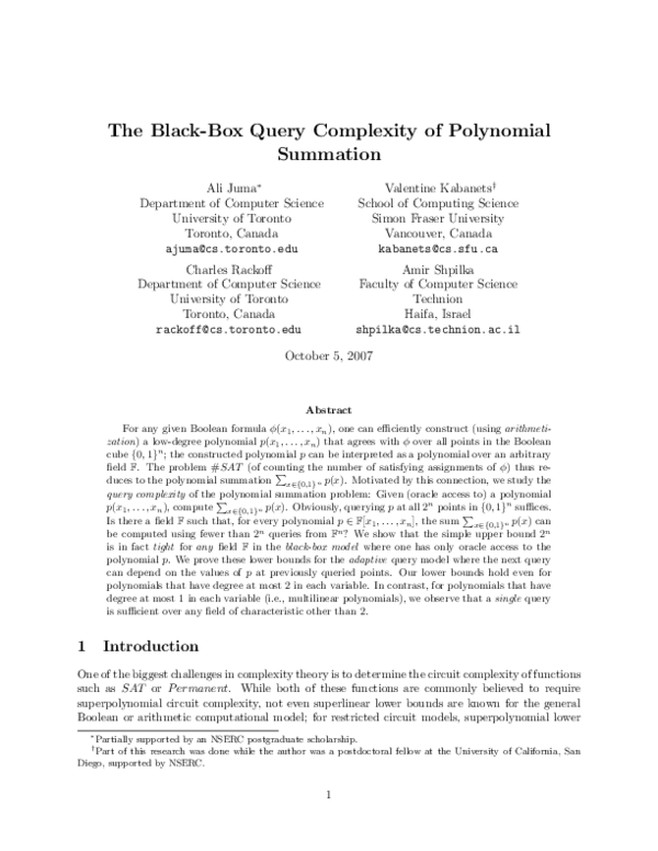 (PDF) The Black-Box Query Complexity of Polynomial Summation