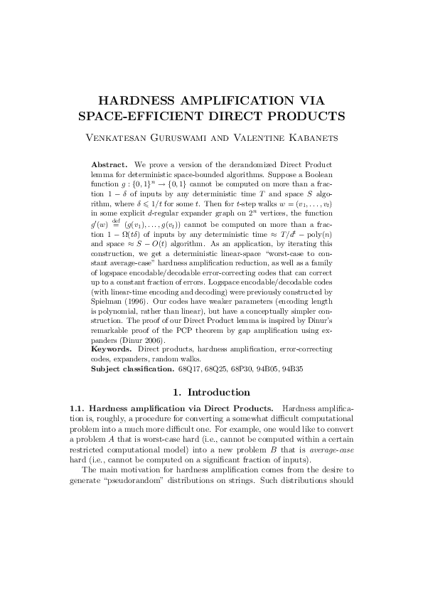 (PDF) Hardness Amplification via Space-Efficient Direct Products