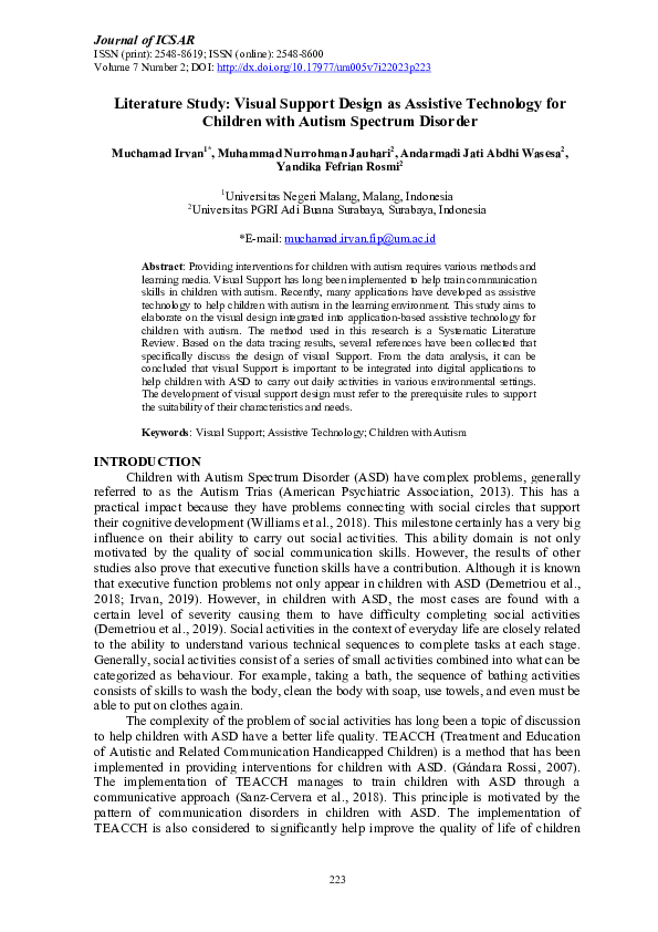 (PDF) Literature Study: Visual Support Design as Assistive Technology for Children with Autism ...