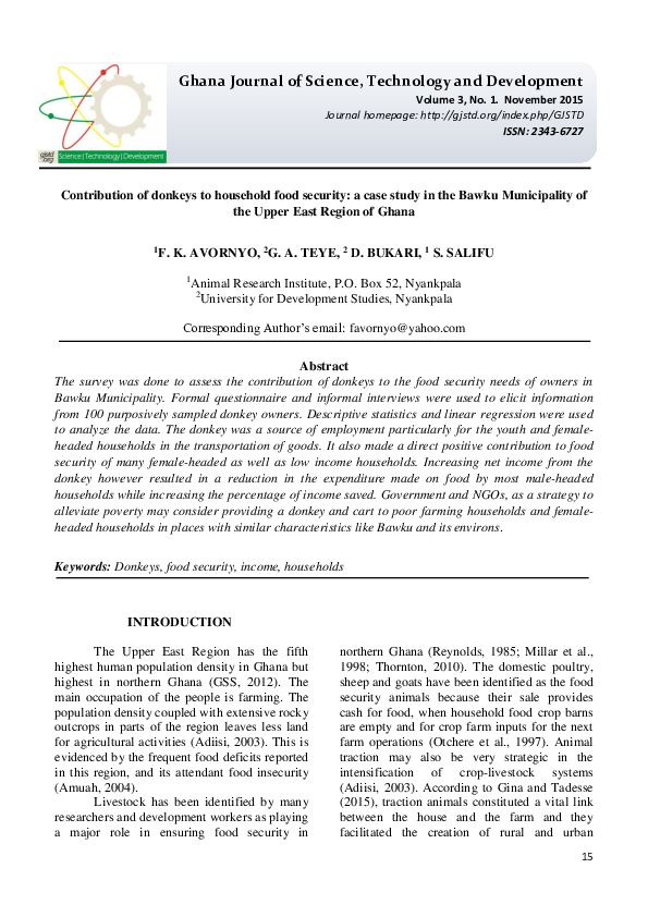(PDF) Contribution of donkeys to household food security: a case study ...