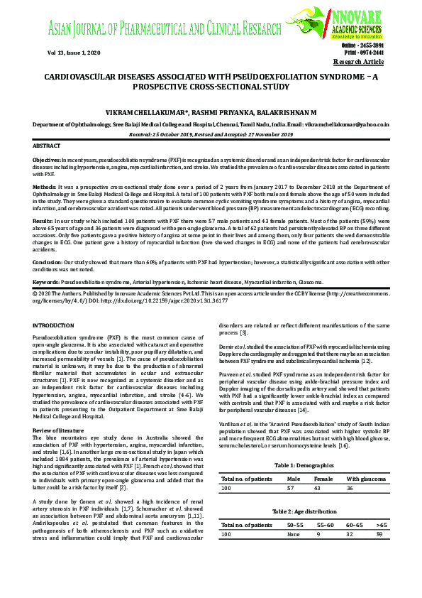 (PDF) Cardiovascular Diseases Associated with Pseudoexfoliation Syndrome – a Prospective Cross ...