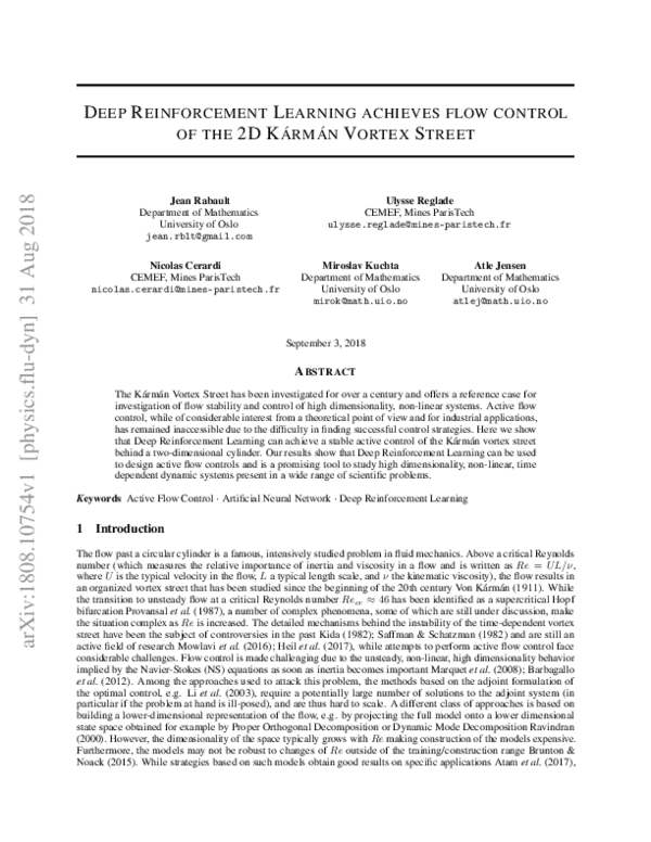 (PDF) Deep Reinforcement Learning achieves flow control of the 2D Karman Vortex Street