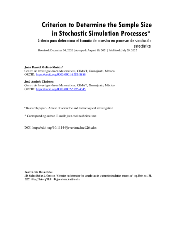 (PDF) Sample Size Criterion for Stochastic Simulations