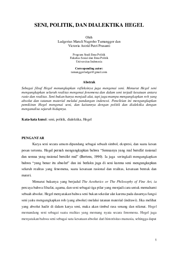 (PDF) Seni, Politik dan Dialektika Hegel