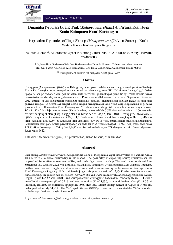 (PDF) Population Dynamics of Jinga Shrimp (Metapenaeus affinis) in ...