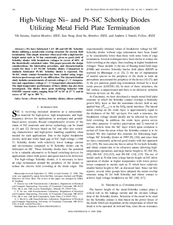 (PDF) High-voltage Ni- and Pt-SiC Schottky diodes utilizing metal field ...