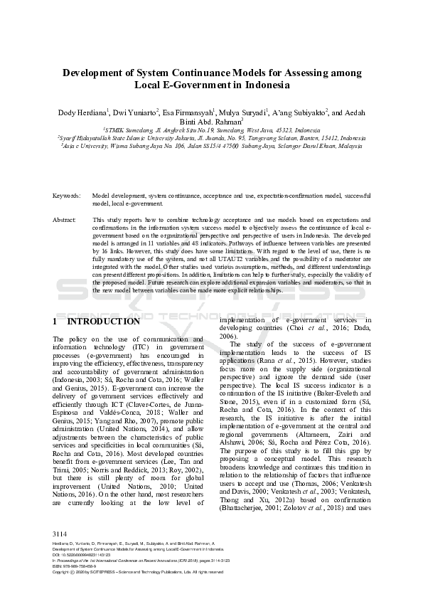 (PDF) Development of System Continuance Models for Assessing among ...