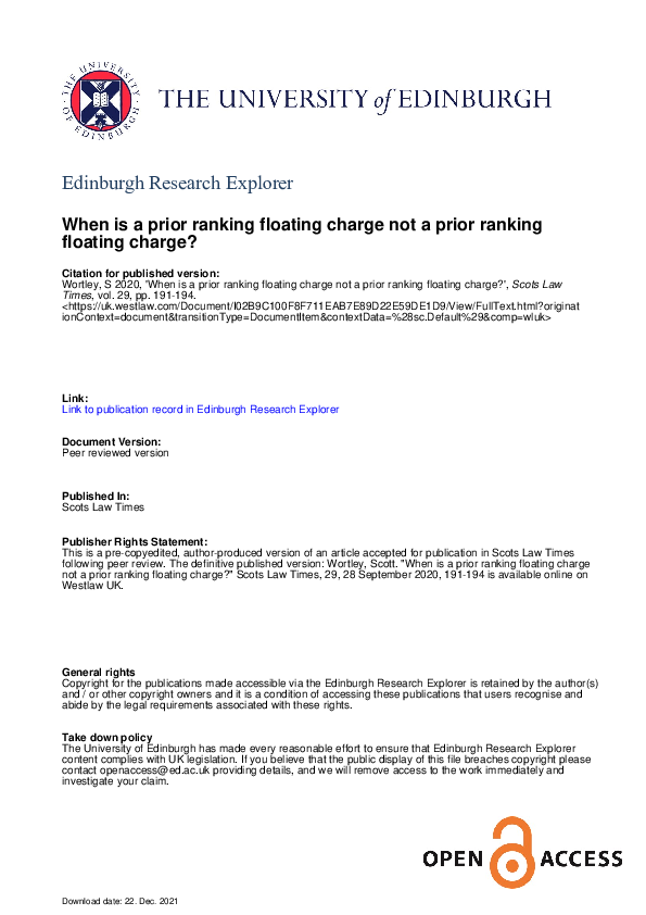 (PDF) When is a prior ranking floating charge not a prior ranking ...