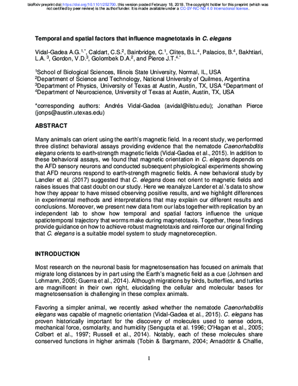 (PDF) Temporal and spatial factors that influence magnetotaxis in C. elegans