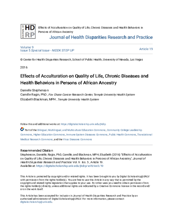(PDF) Effects of Acculturation on Quality of Life, Chronic Diseases and ...
