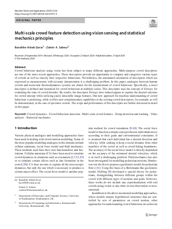 (PDF) Multi-scale crowd feature detection using vision sensing and statistical mechanics ...
