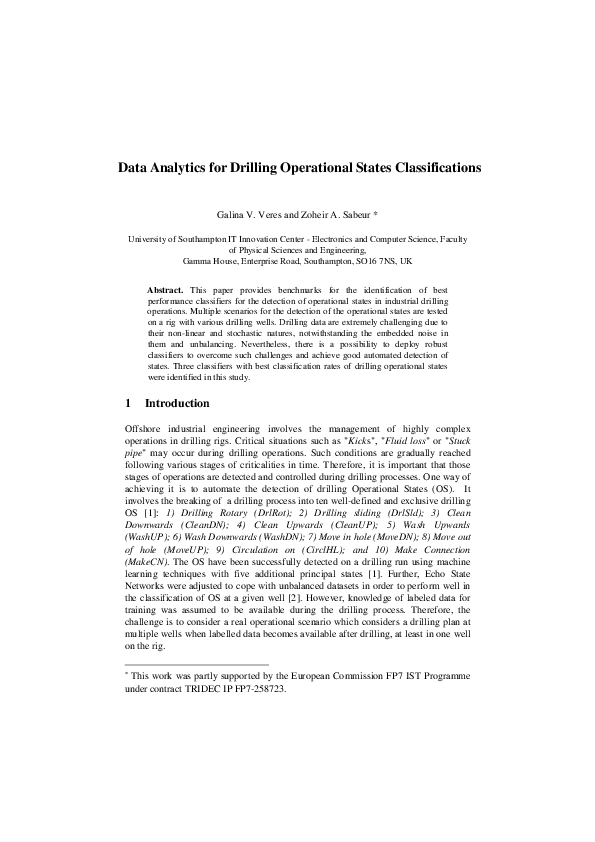 (PDF) Data Analytics for Drilling Operational States Classifications