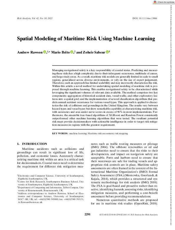 (PDF) Spatial Modeling of Maritime Risk Using Machine Learning