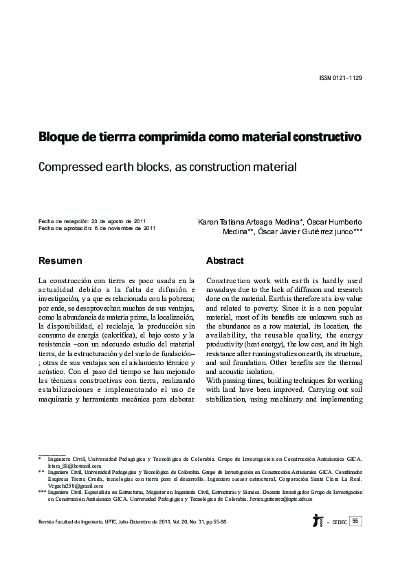 (PDF) Bloque de tierra comprimida como material constructivo
