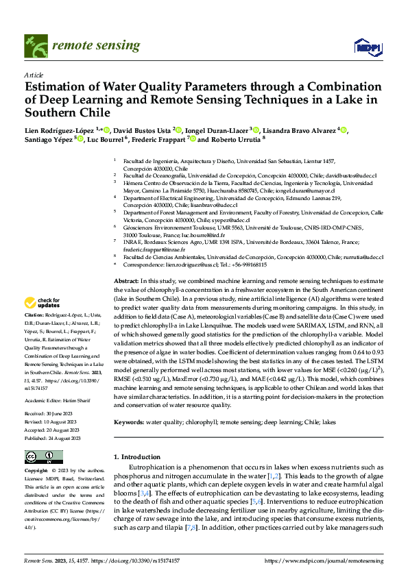 (PDF) Estimation of Water Quality Parameters through a Combination of Deep Learning and Remote ...