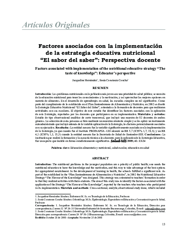 (PDF) Artículos Originales Factores asociados con la implementación de ...