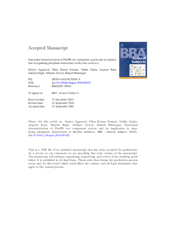 (PDF) Functional characterization of PhoPR two component system and its ...