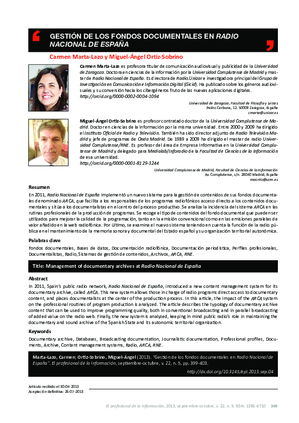 (PDF) Gestión de los fondos documentales en Radio Nacional de España