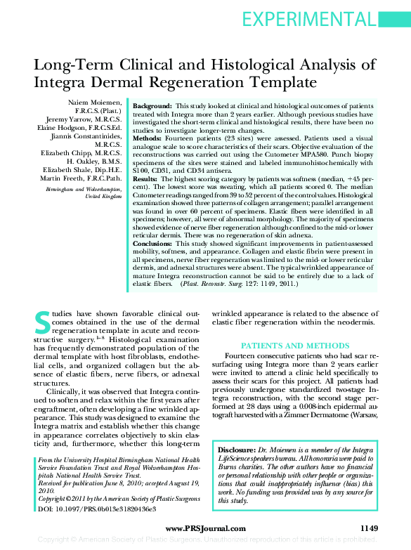(PDF) Long-Term Clinical and Histological Analysis of Integra Dermal ...