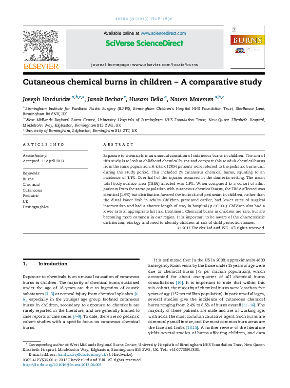 (PDF) Cutaneous chemical burns in children – A comparative study