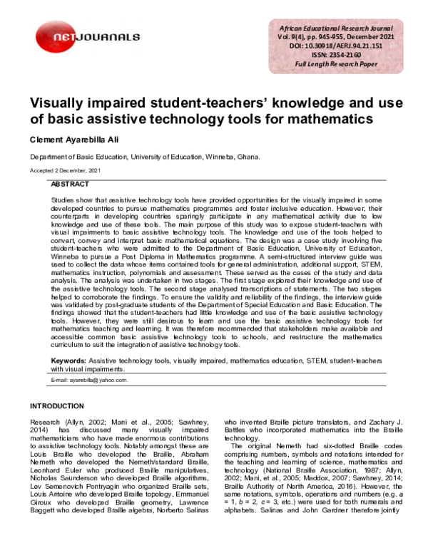 (PDF) Visually impaired student-teachers’ knowledge and use of basic ...