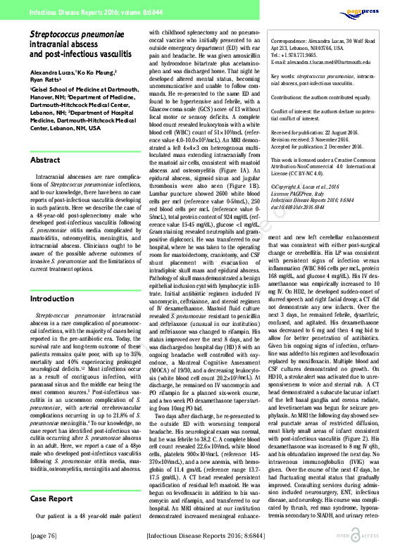 (PDF) Streptococcus pneumoniae Intracranial Abscess and Post-Infectious ...