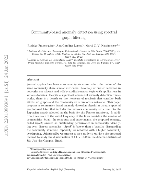 Pdf Community Based Anomaly Detection Using Spectral Graph Filtering