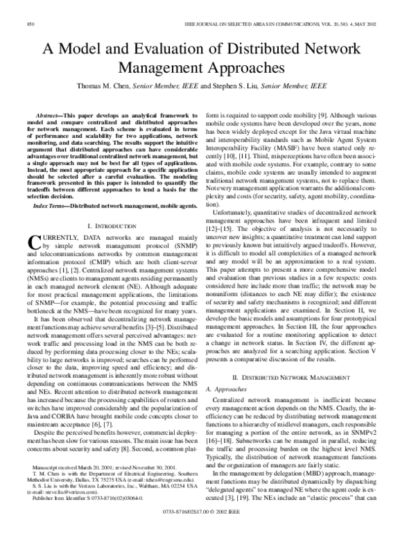 (PDF) A model and evaluation of distributed network management approaches