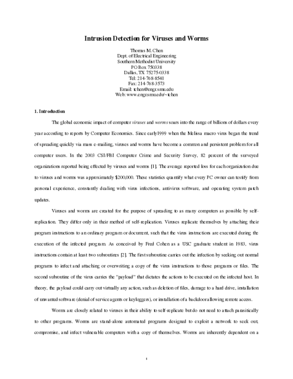 (PDF) Intrusion detection for viruses and worms