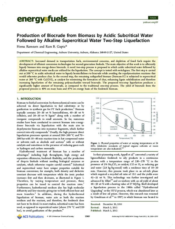 (PDF) Production of Biocrude from Biomass by Acidic Subcritical Water ...