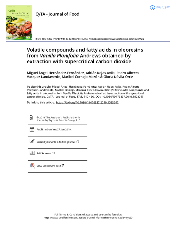 (PDF) Volatile compounds and fatty acids in oleoresins fromVanilla PlanifoliaAndrews obtained by ...