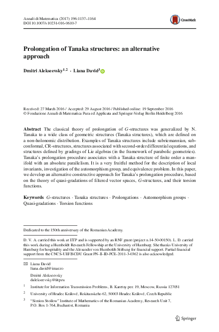 (PDF) Prolongation of Tanaka structures: an alternative approach