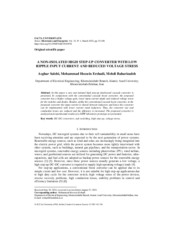Pdf A Non Isolated High Step Up Converter With Low Ripple Input Current And Reduced Voltage Stress