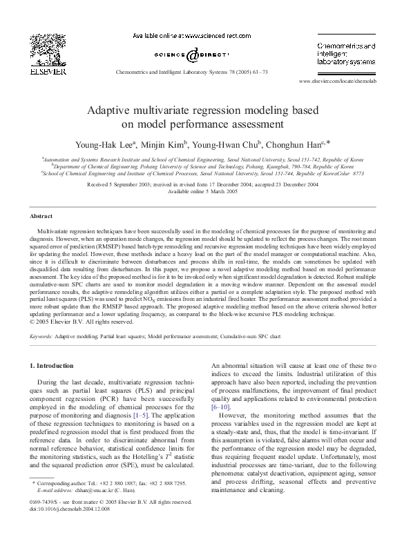Pdf Adaptive Multivariate Regression Modeling Based On Model