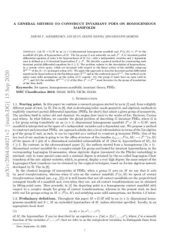 (PDF) Constructing Invariant PDEs on Homogeneous Manifolds