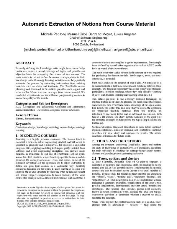 (PDF) Automatic extraction of notions from course material