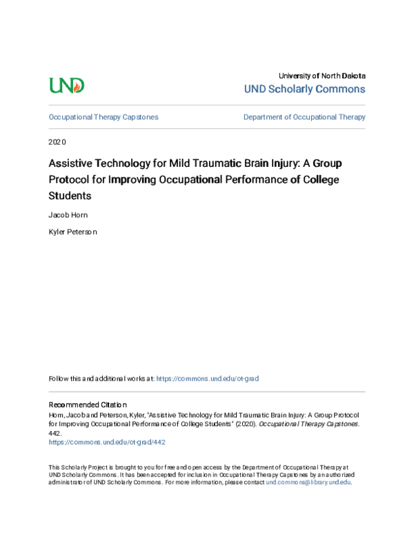 (PDF) Assistive Technology for Mild Traumatic Brain Injury: A Group Protocol for Improving ...