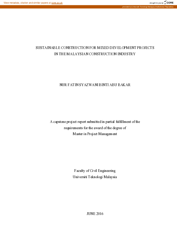 (PDF) Sustainable construction for mixed development projects in the ...