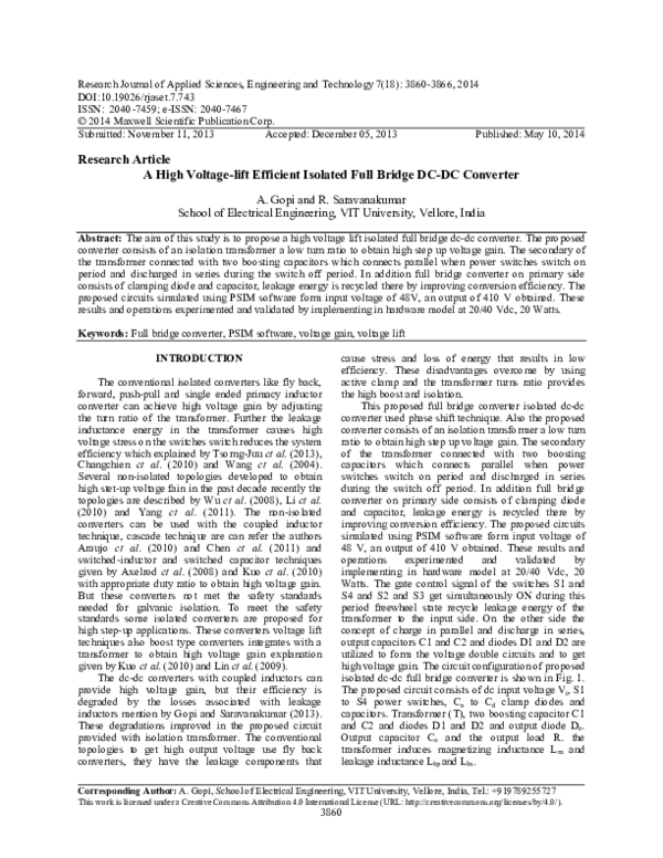 (PDF) A High Voltage-lift Efficient Isolated Full Bridge DC-DC Converter