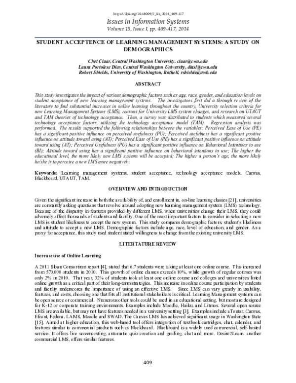 (PDF) Student Acceptance of Learning Management Systems: A Study on Demographics