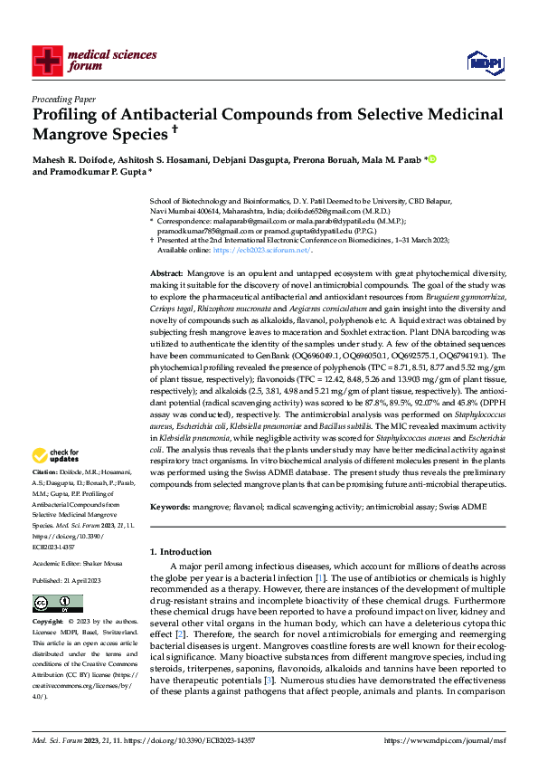 (PDF) Profiling of Antibacterial Compounds from Selective Medicinal Mangrove Species