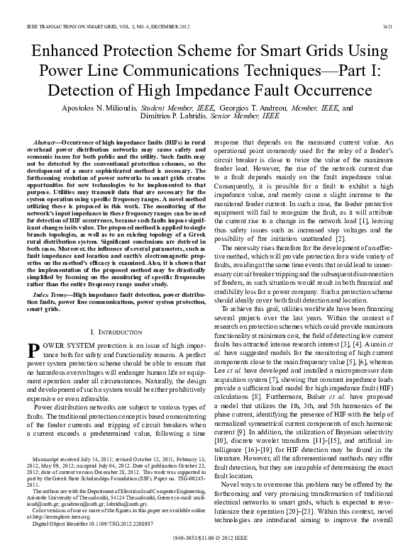 Pdf Enhanced Protection Scheme For Smart Grids Using Power Line Communications Techniques—part