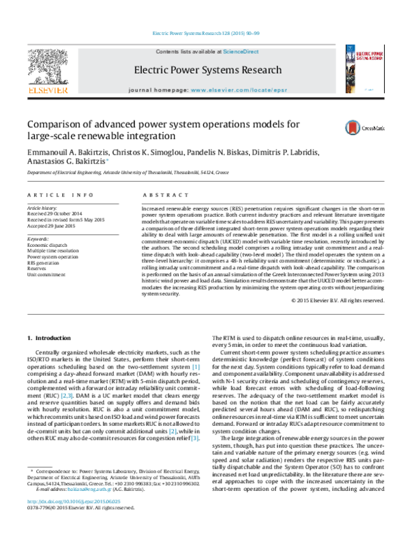 (PDF) Comparison of advanced power system operations models for large ...
